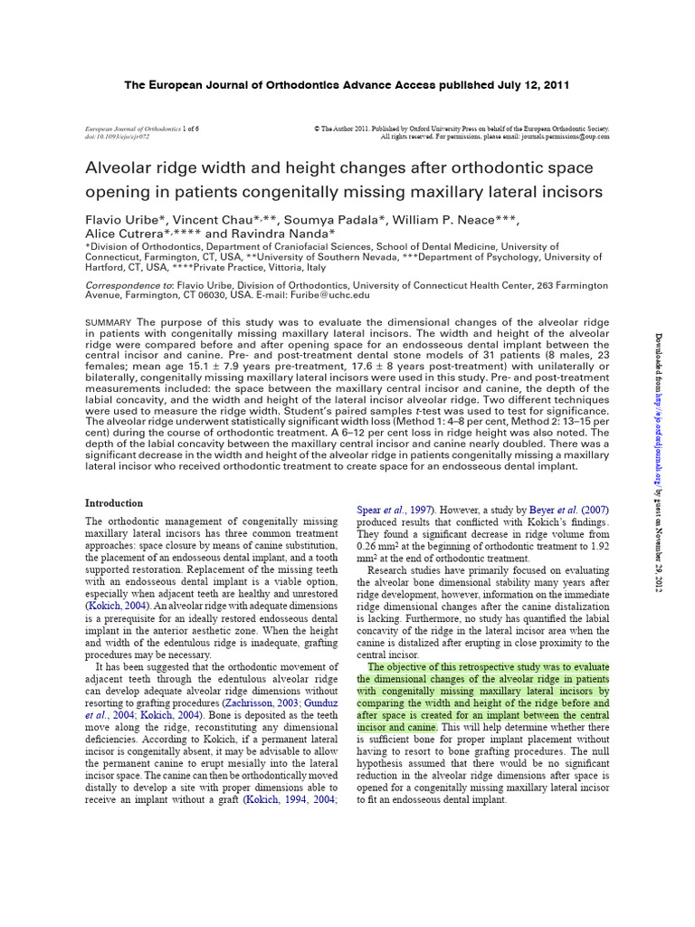 Alveolar Ridge Width and Height Changes After Orthodontic Space Opening ...