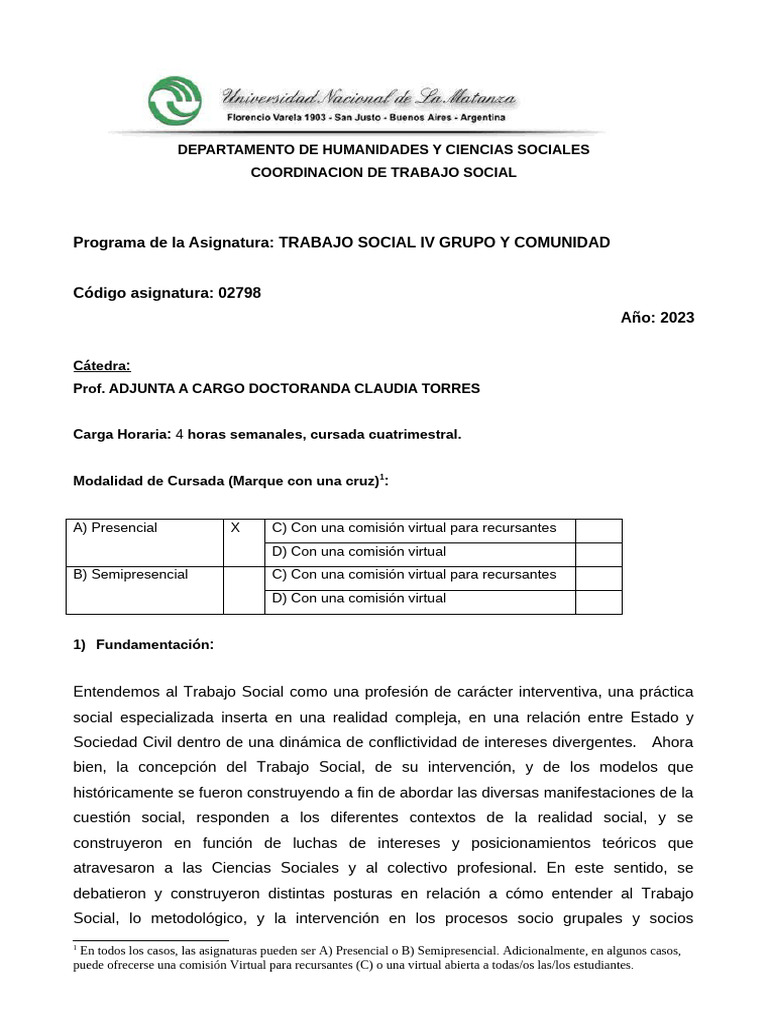 Programa TS IV 1 C - 2023 | PDF