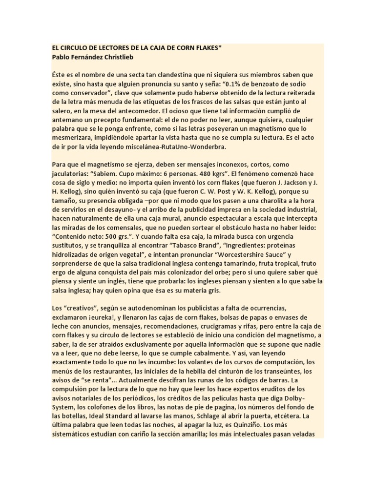El Círculo de Lectores de La Caja de Corn Flakes | PDF | Naturaleza | Alimentos