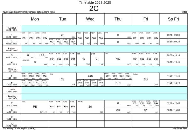 Mon Tue Wed Thu Fri SP Fri: CH U H | PDF