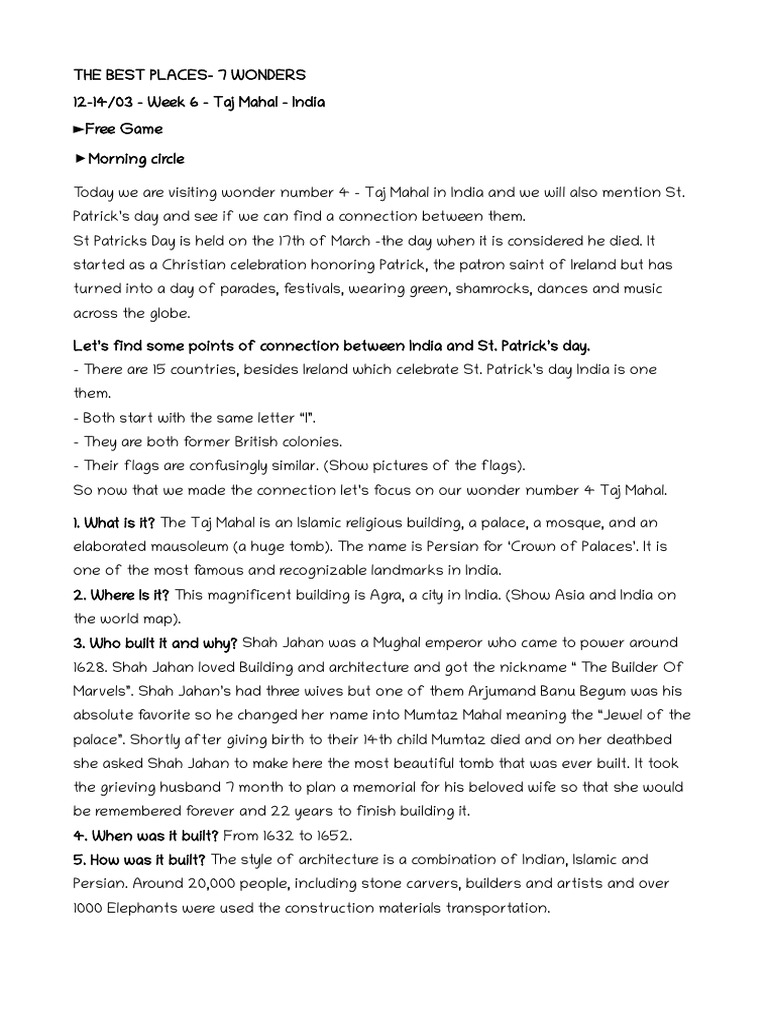 Week 6 - The 7 Wonders Project Taj Mahal | PDF