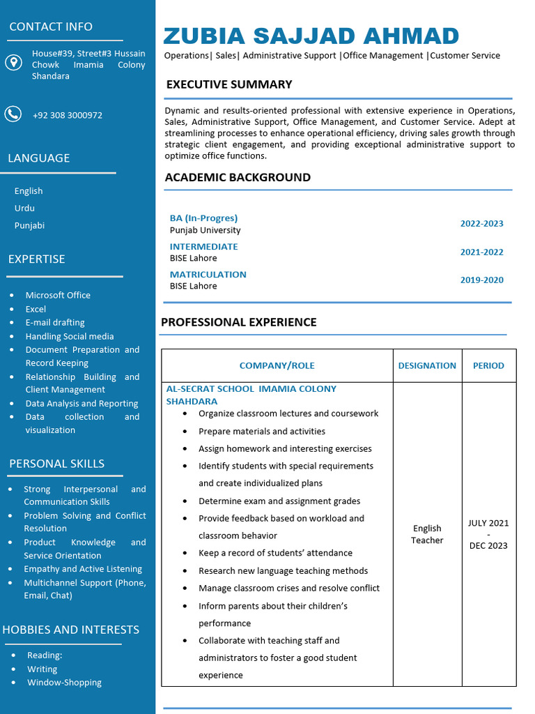 Zubia Sajjad CV | PDF