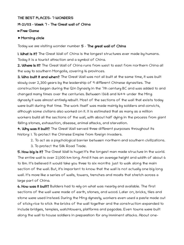 Week 7 - The 7 Wonders Project Great Wall of China | PDF | China ...