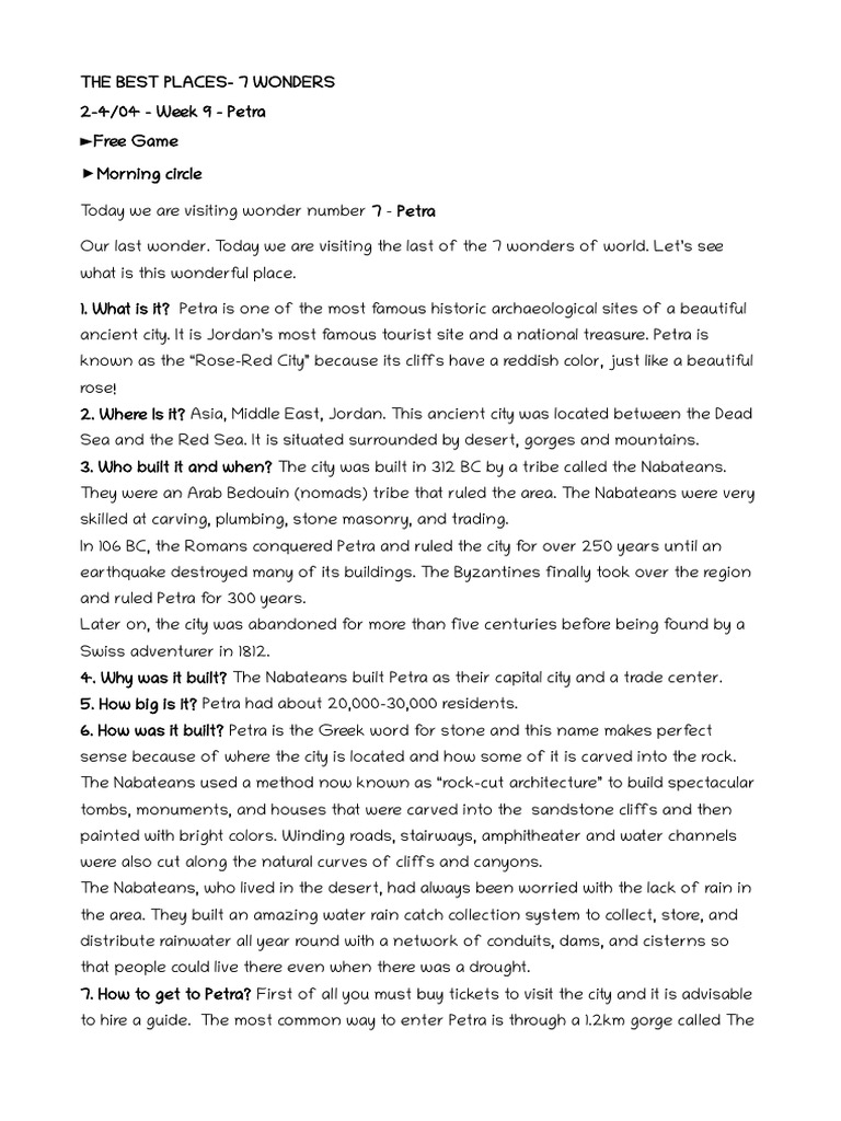 Week 9 - The 7 wonders project Petra | PDF