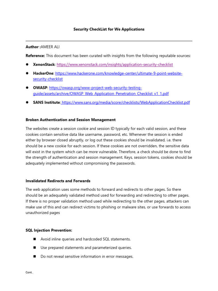 Web Application Security Checklist | PDF