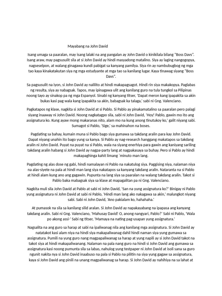 Mayabang Na John David | PDF