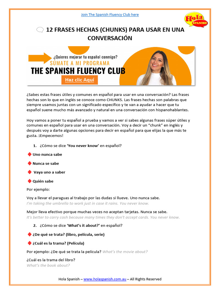 Most Useful Phrases To Use in Daily SPANISH Conversations PART 2 | PDF