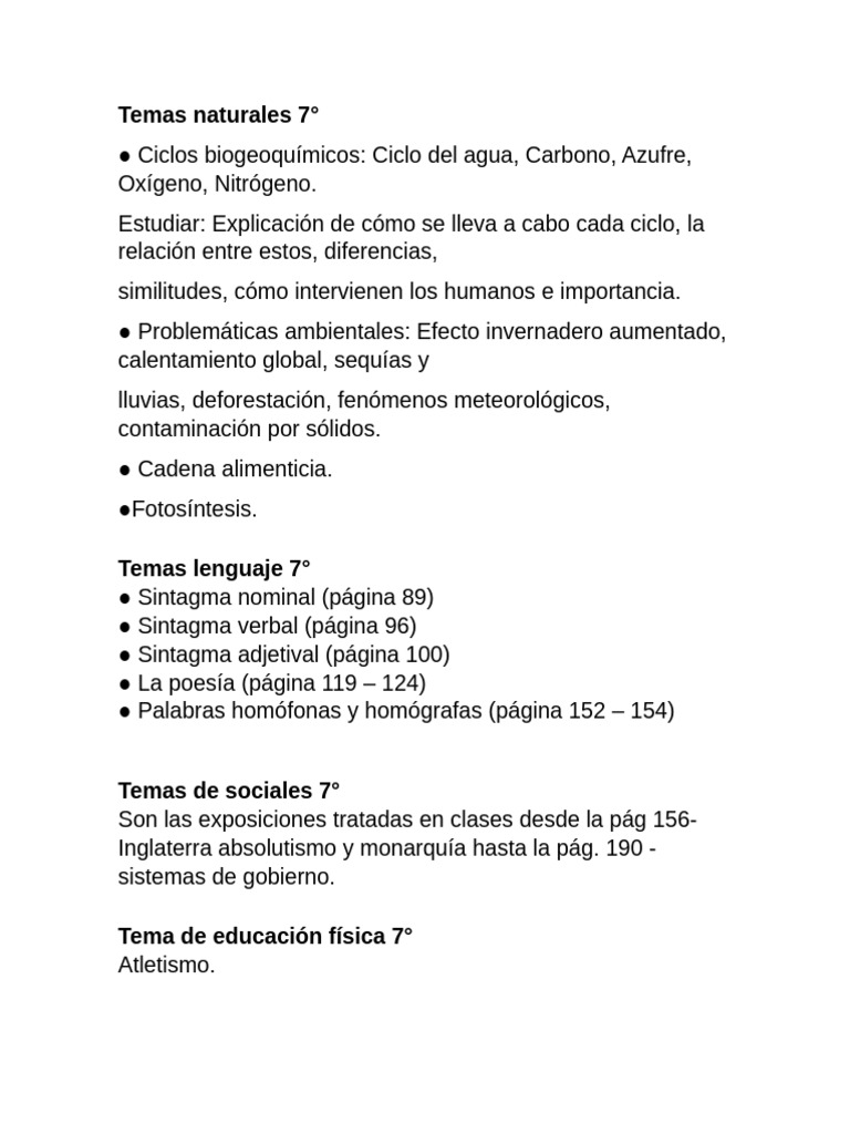 Temas de Examenes 3cer Periodo Septimo Grado | PDF