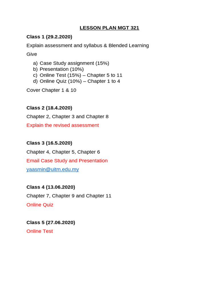 Lesson Plan MGT 321 PJJ | PDF