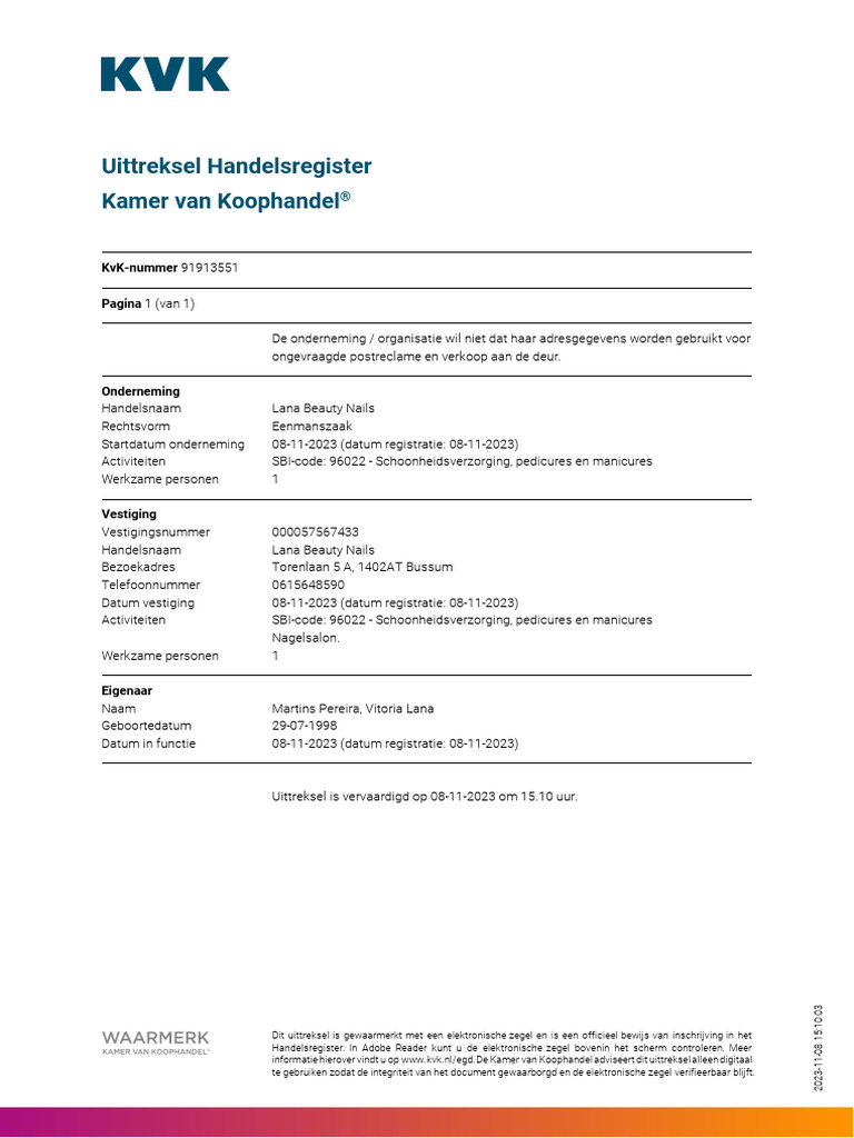 Uittreksel Handelsregister 91913551 | PDF