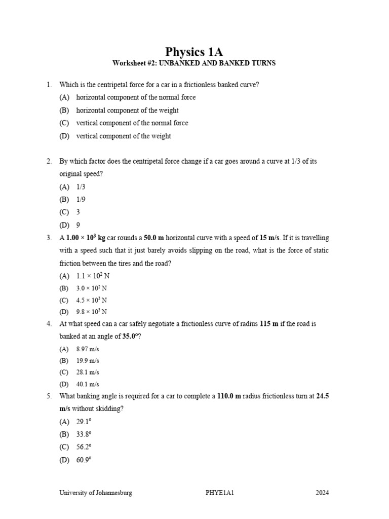 Banked and Unbanked Curves Worksheet#2 - 240403 - 231951 | PDF