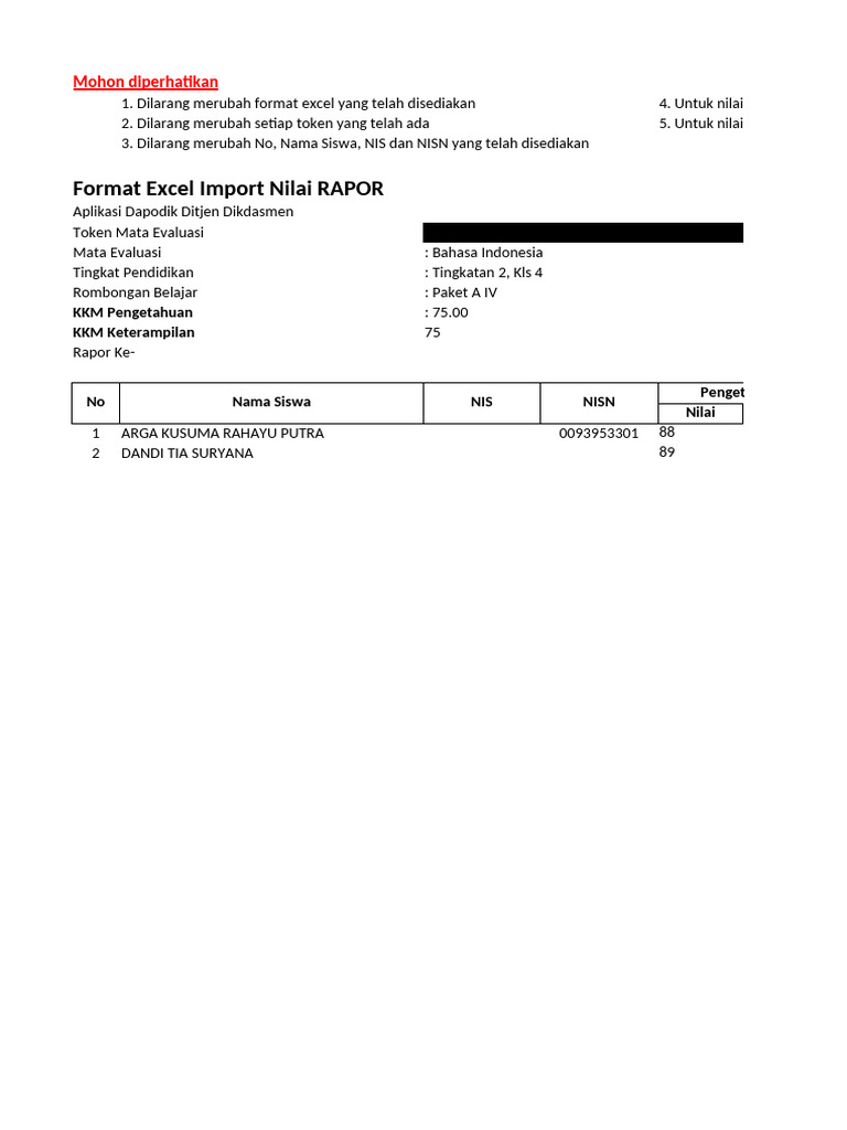 Format Nilai Rapor 20221 Paket A IV Bahasa Indonesia | PDF