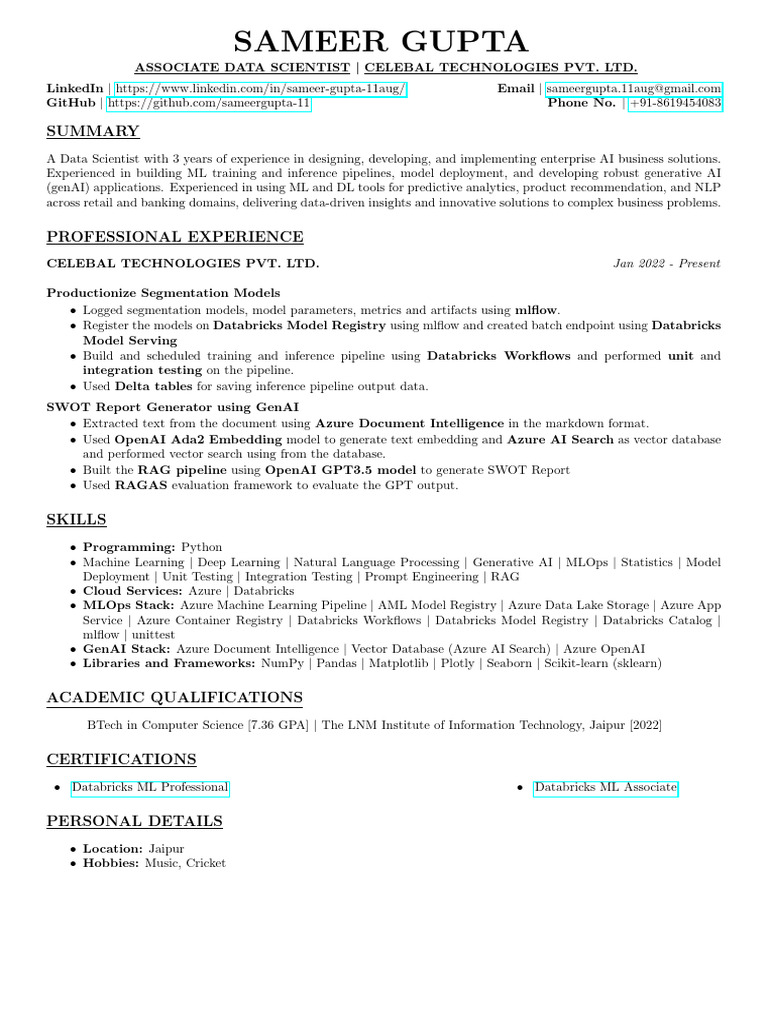 Sameer Resume 14sept Mlops Genai | PDF