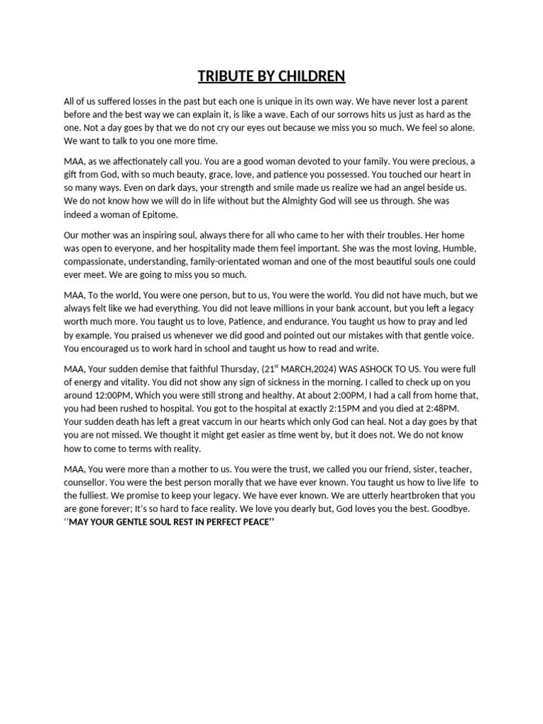 Tribute by Children | PDF