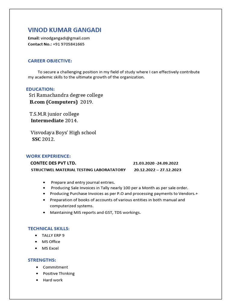 Vinod Kumar-CV | PDF