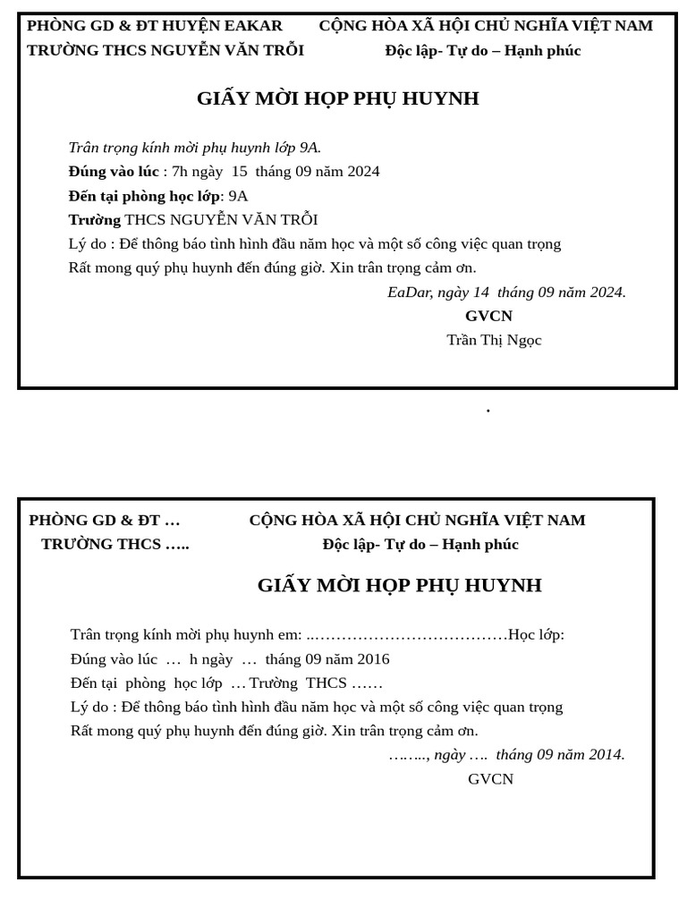 Giay Moi Hop Phu Huynh | PDF