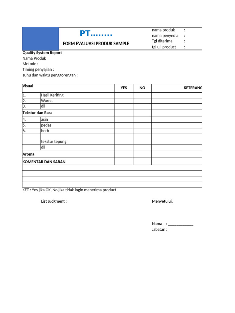 Form Evaluasi Trial Produk | PDF