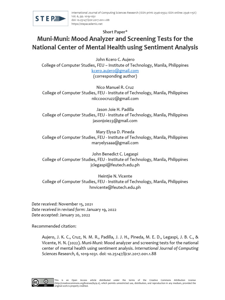 Mood Analyzer and Screening Tests | PDF