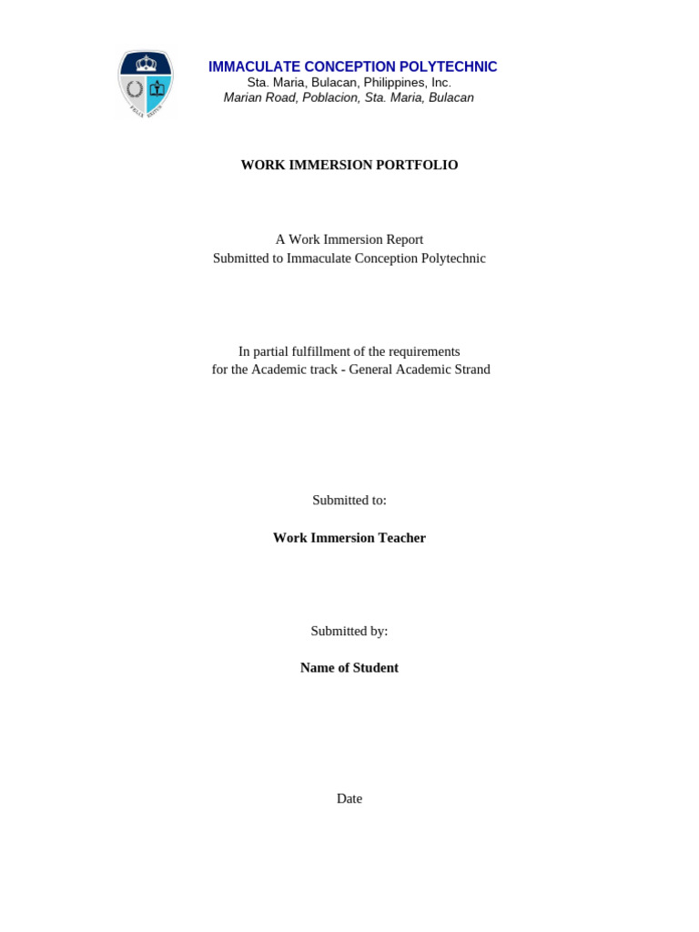 Work Immersion Portfolio - Template | PDF