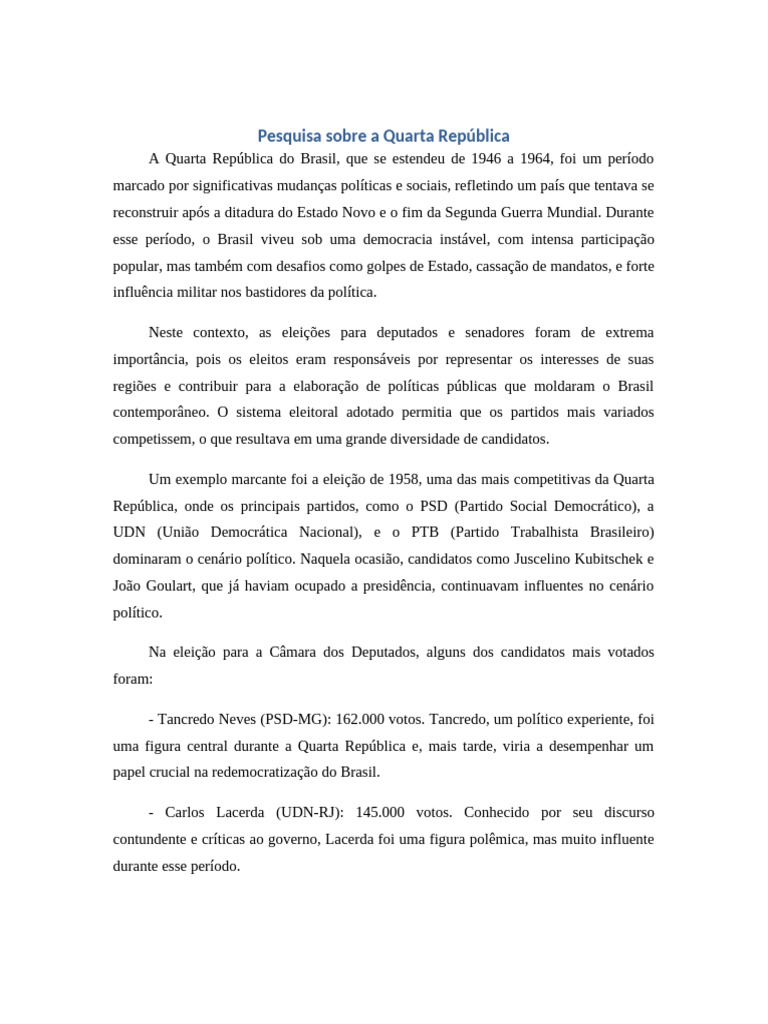 Pesquisa Quarta Republica e Etc | PDF