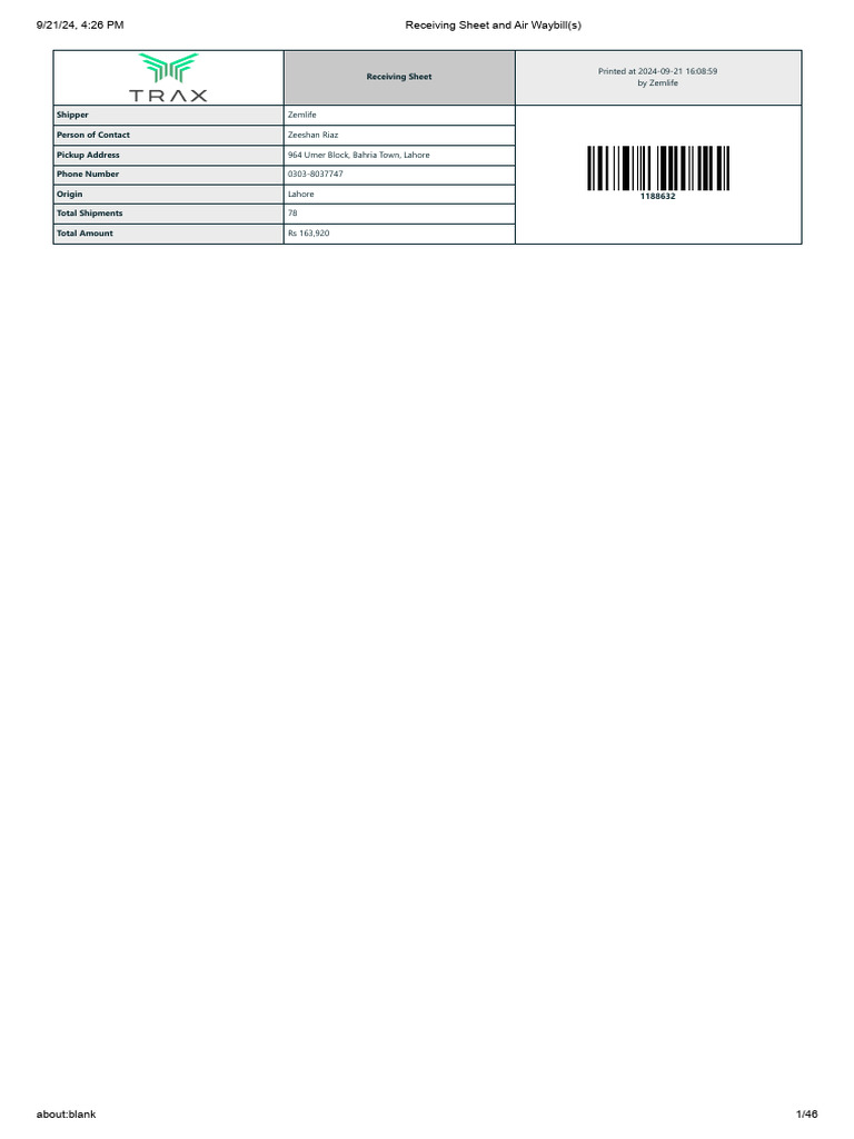 Receiving Sheet and Air Waybill(s) (1) | PDF