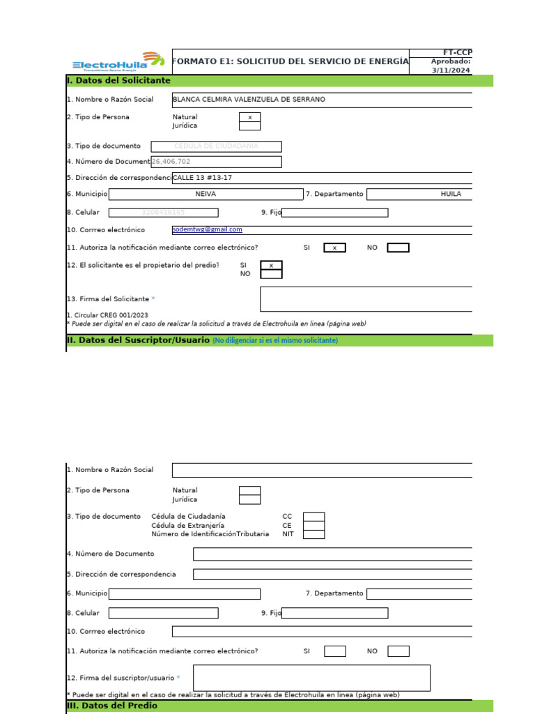 Formato - de - Solicitud - de - Servicio - E1 - FT-CCP-06-002.xlsx Proyecto Sepermanzana 3 | PDF ...