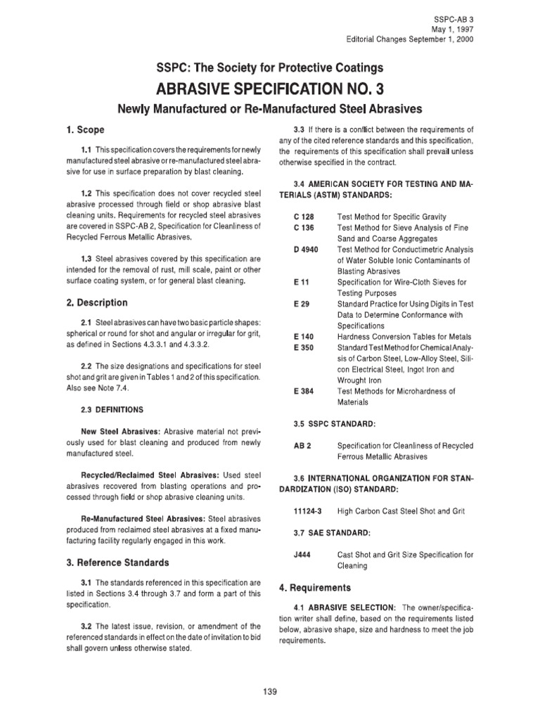 SSPC AB3 - Newly Manufactured or Re-Manufactured Steel Abrasives | PDF
