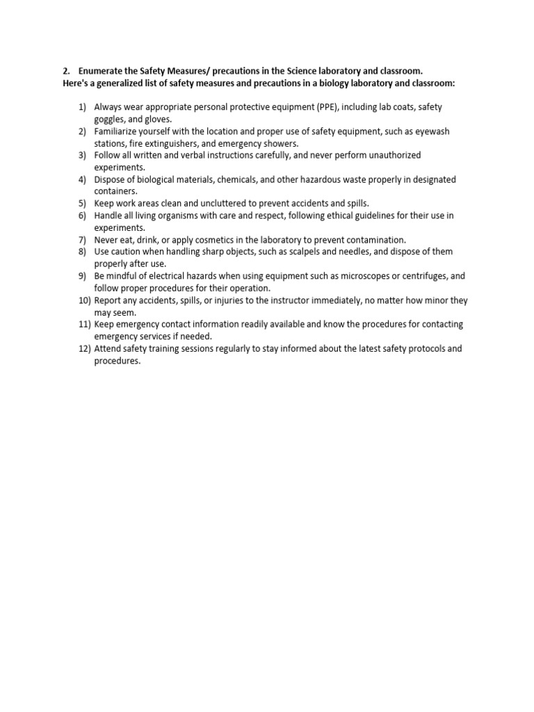 Safety Measures Precautions in The Science Laboratory and Classroom | PDF