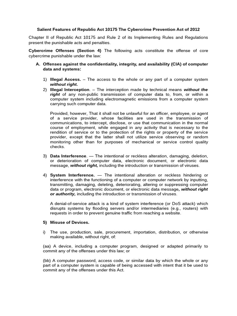 Week 4 5 Salient Features of Republic Act 10175 The Cybercrime ...