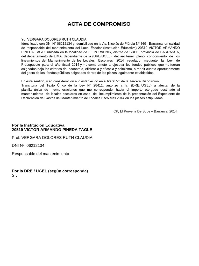 Acta de Compromiso | PDF