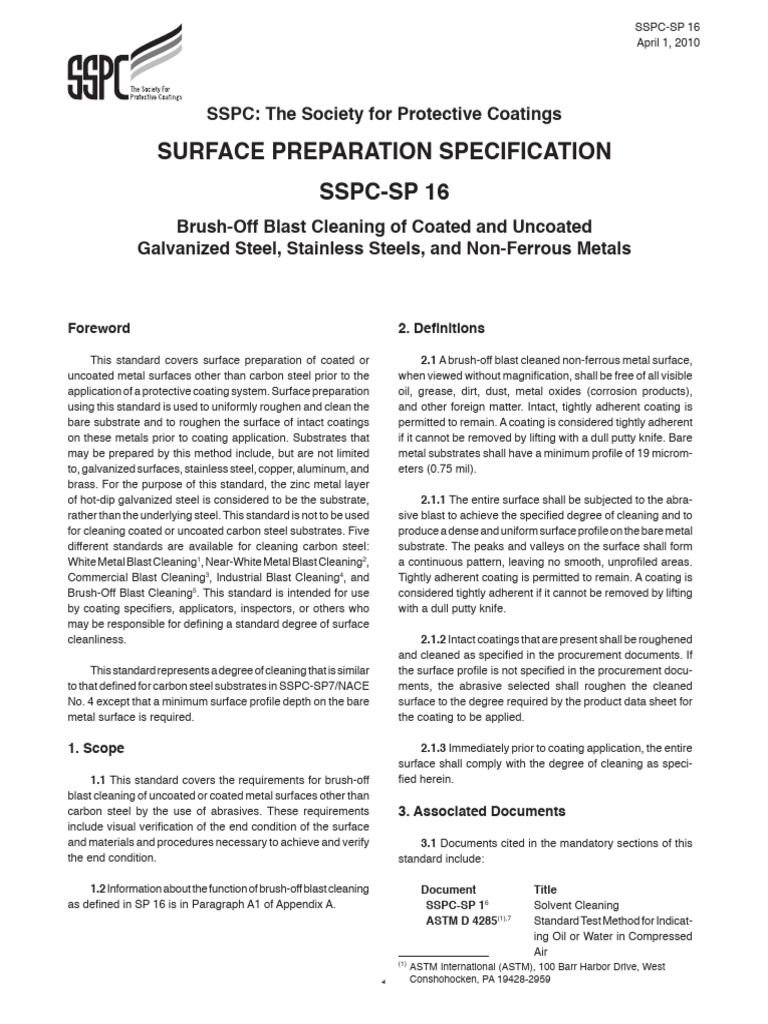 SSPC SP 16 2010 - Brush Off Blast Cleaning | PDF
