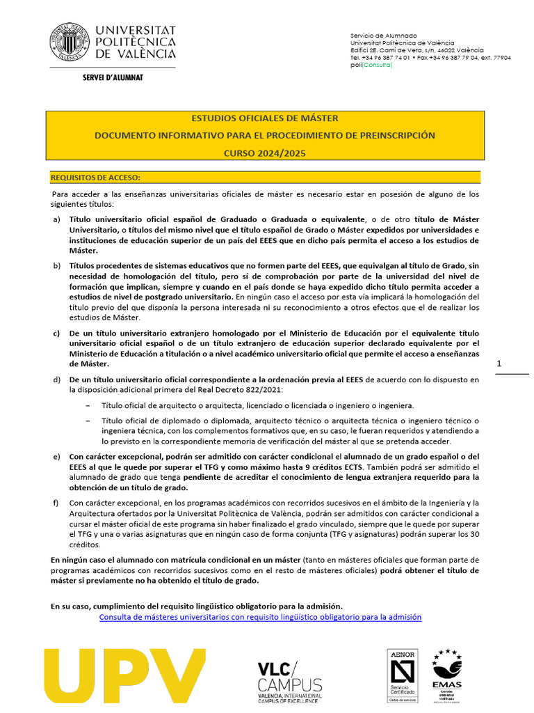 Estudios Oficiales de Máster Documento Informativo para El ...