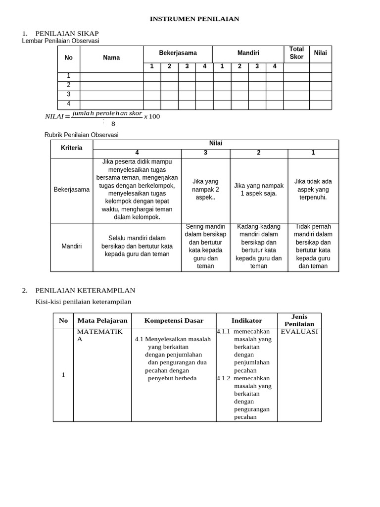 Instrumen Penilaian | PDF