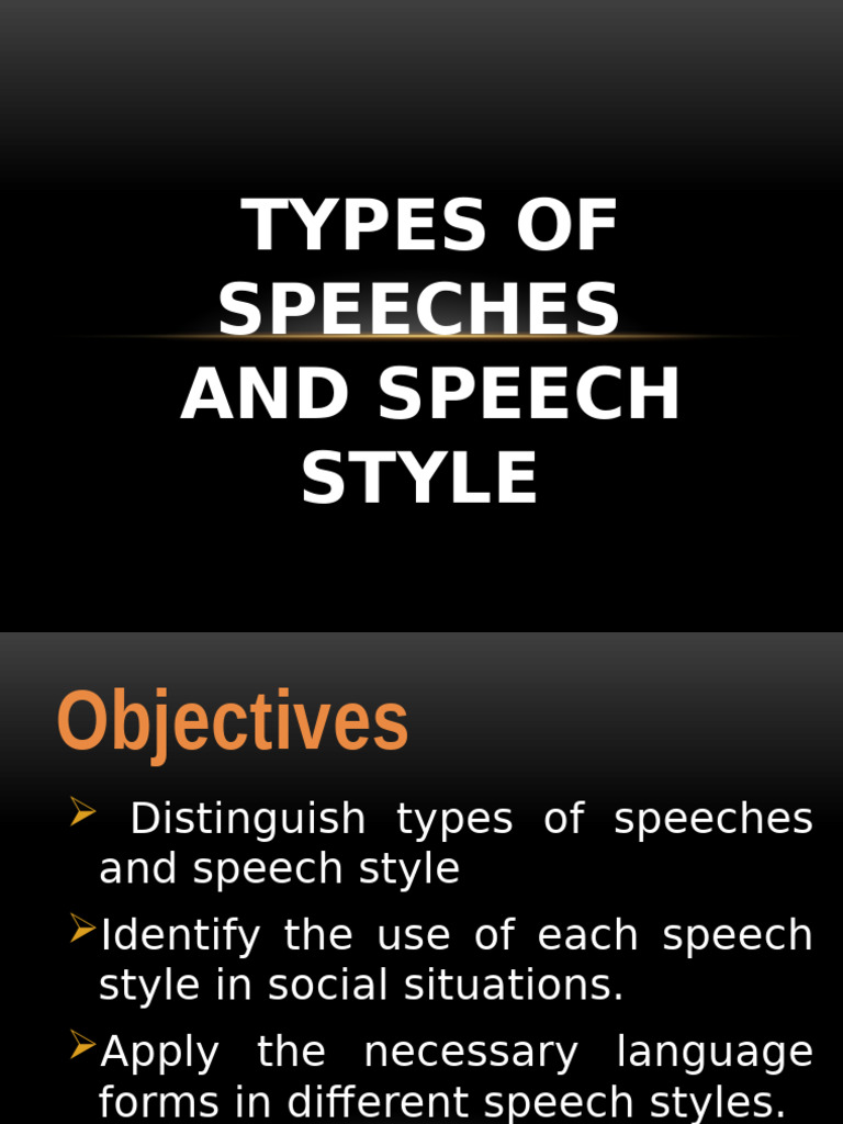 Lesson 5 Types of Speeches and Speech Styles | PDF | Speech | Human ...