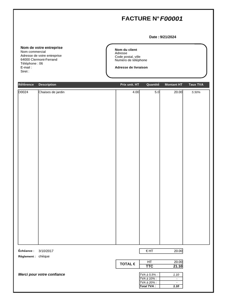 Modele-facture-Excel-gratuit-1 | PDF