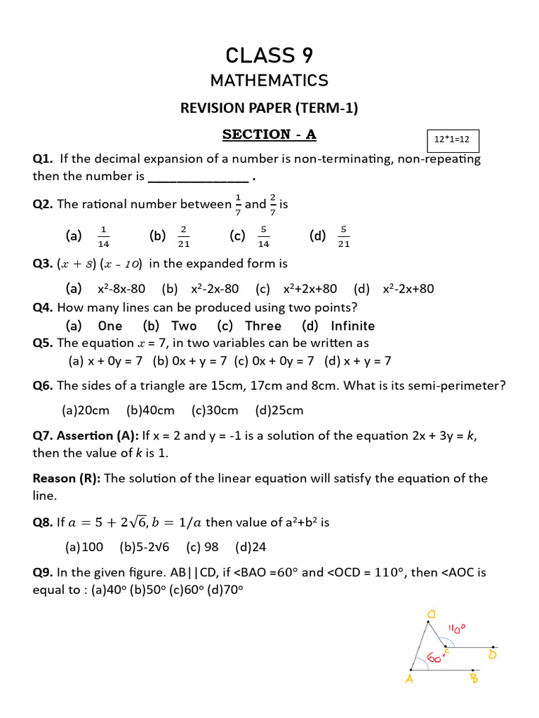 Class 9 Maths Revision Paper - 093428 | PDF