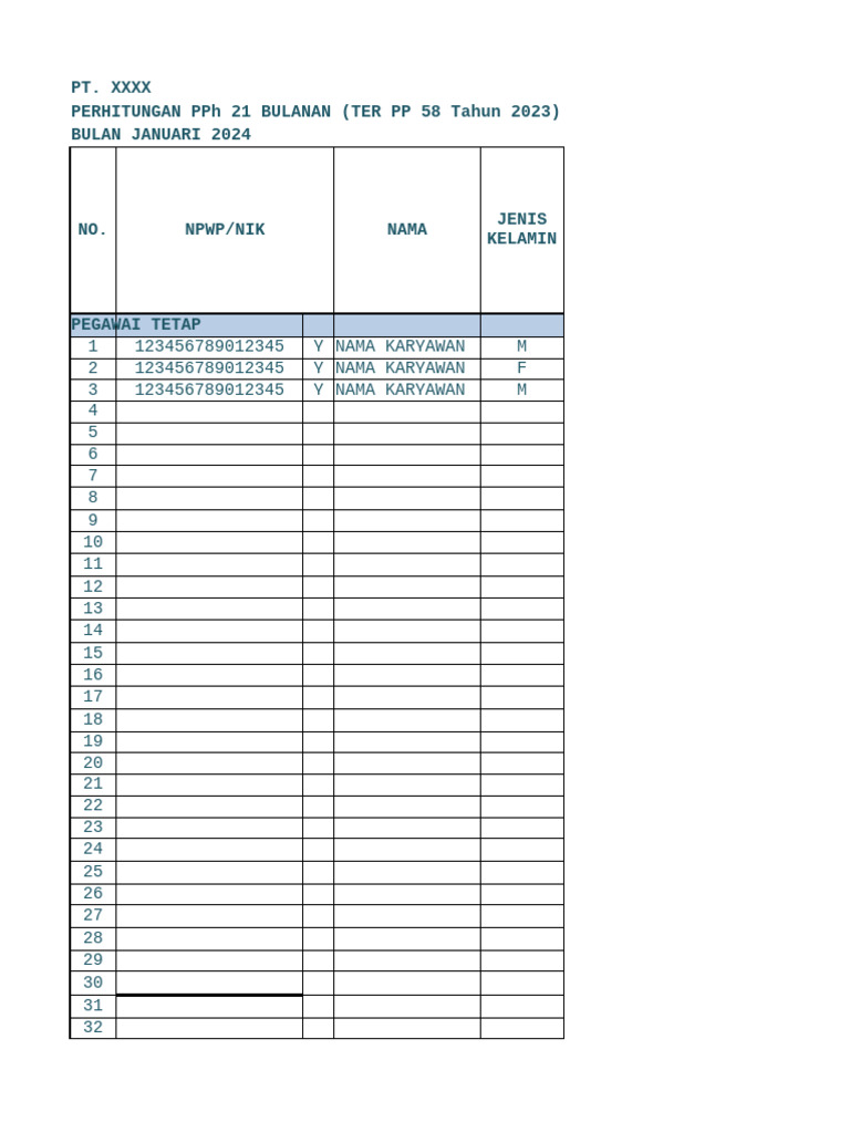 Format Template PPH 21 TER (PP 58 TH 2023) | PDF