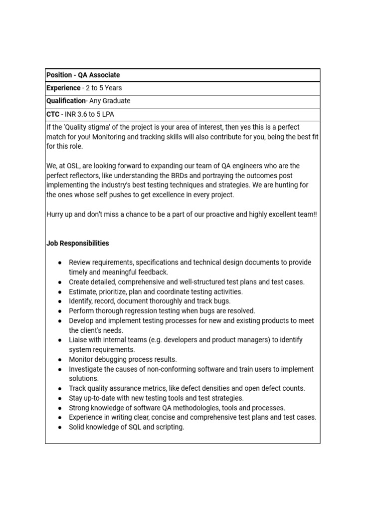 QA Associate | PDF | Computers