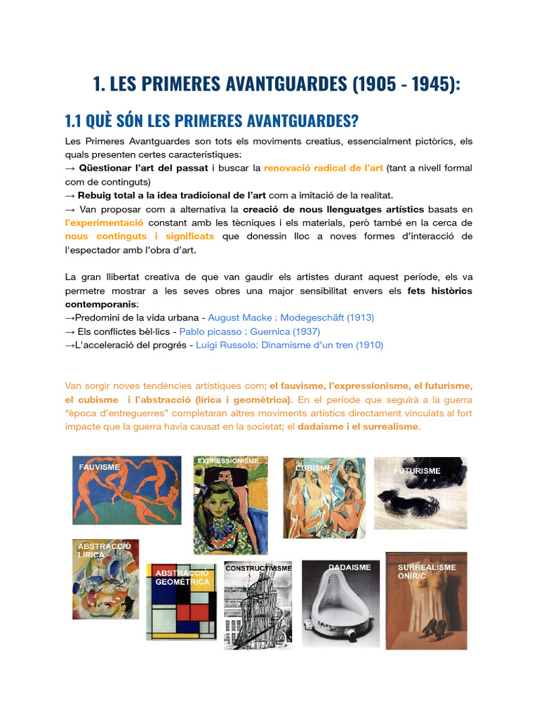 Les Primeres Avantguardes Fauvisme Expressionisme I Cubisme | PDF