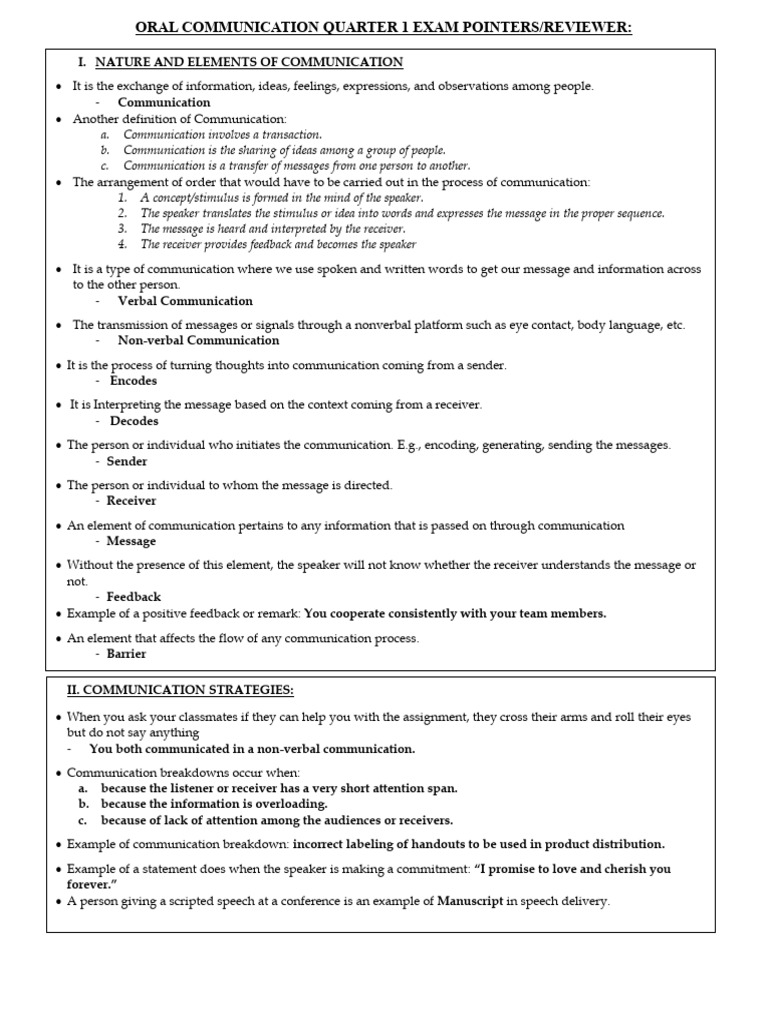 Oral Com Q1 Exam Pointers | PDF