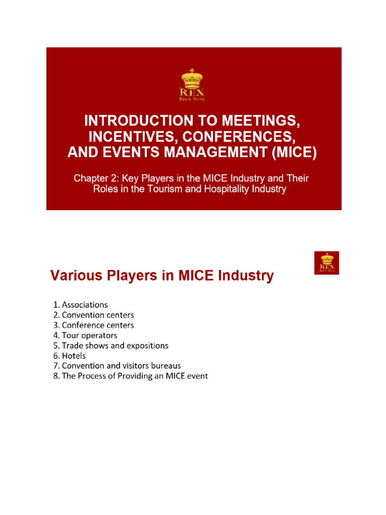 Chapter 2 - Key Players in The MICE Industry and Their Roles in The Tourism and Hospitality ...