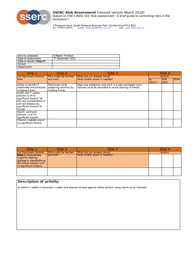 Redox Titration H Ppa Risk Assessment | PDF