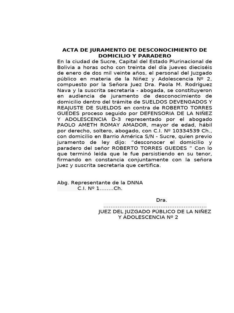 Juramento de Desconocimiento de Domicilio | PDF