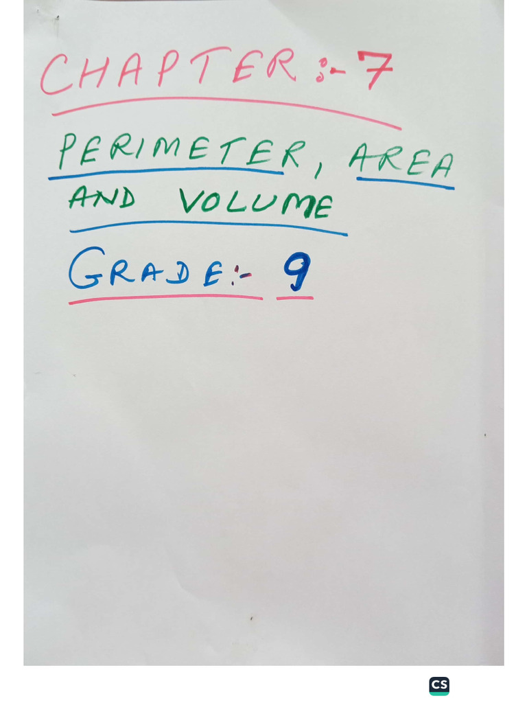Chapter 7 (Perimeter, Area and Volume) | PDF