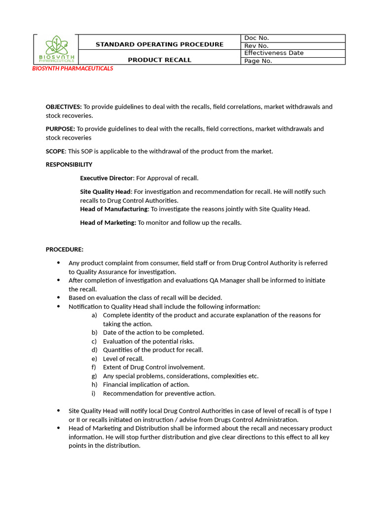 STANDARD OPERATING PROCEDURE temp | PDF