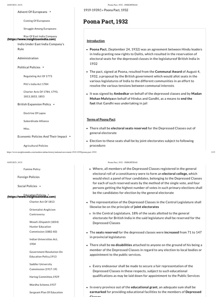 Poona Pact, 1932 - INSIGHTSIAS | PDF