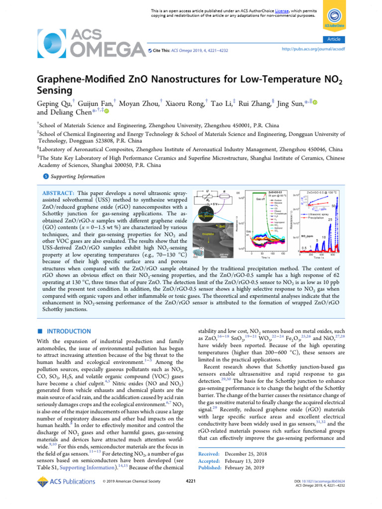 Graphene-Modified ZnO Nanostructures For Low-Tempe | PDF