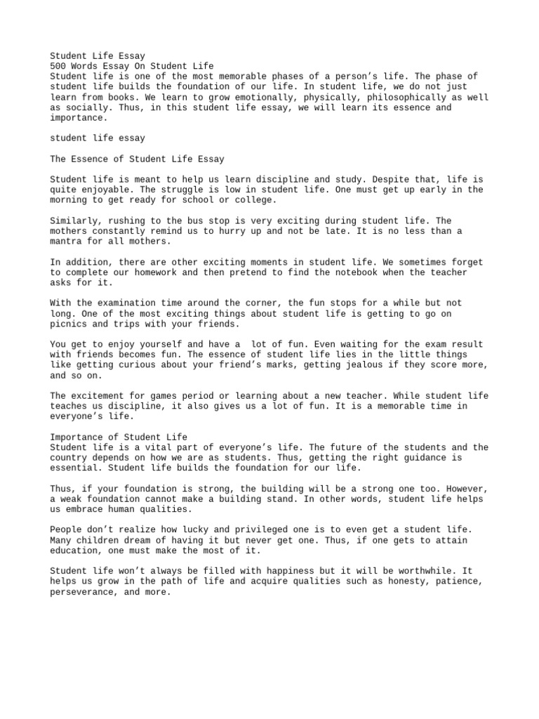 Student Life Essay | PDF