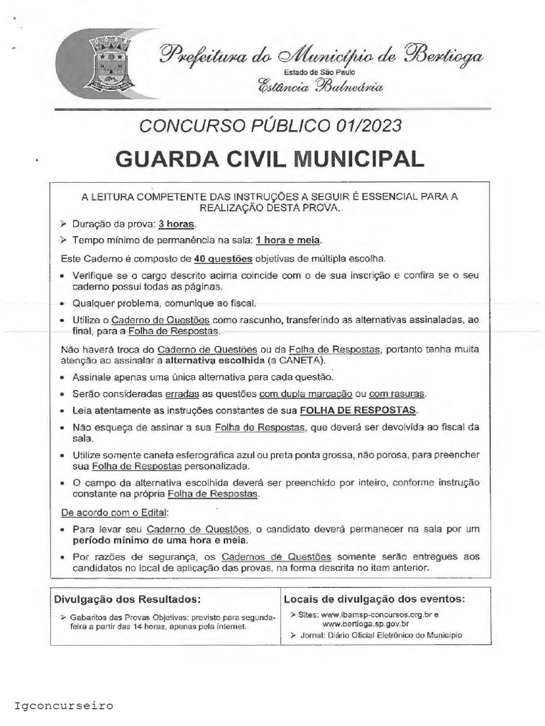 IBAM 2023 - GCM Bertioga-Sp | PDF | Brazil