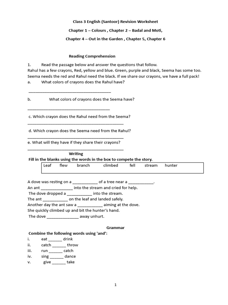 English Worksheet CH 1-6 REVISION WS PDF | PDF